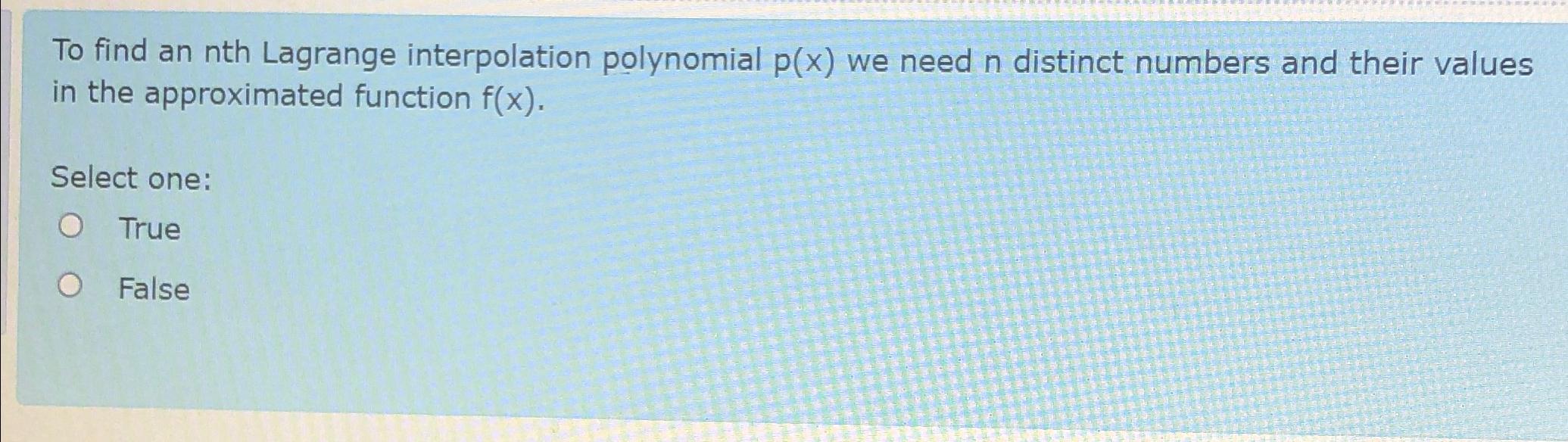 Solved To find an nth Lagrange interpolation polynomial p(x) | Chegg.com