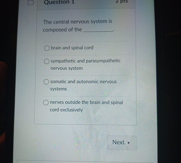 Solved Question 1ptSThe central nervous system is composed | Chegg.com