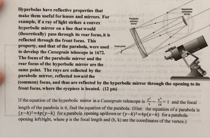 Solved Parabole primary Hyperbolas have reflective | Chegg.com