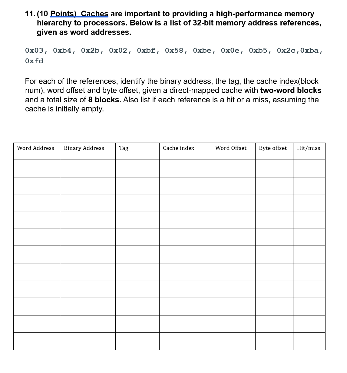Solved (10 ﻿Points) ﻿Caches are important to providing a | Chegg.com