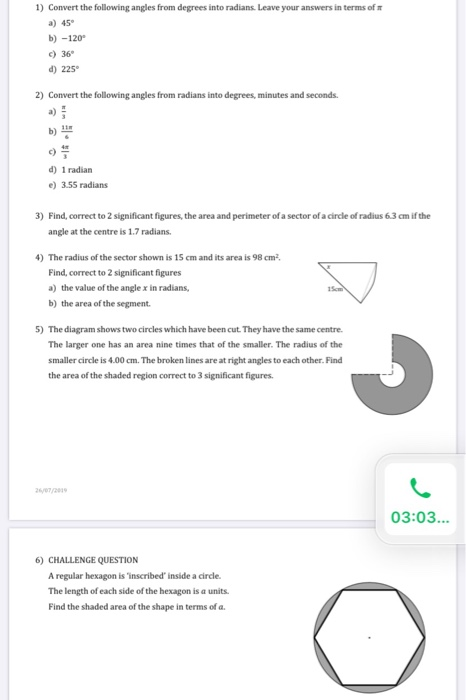 Solved 1) Convert the following angles from degrees into | Chegg.com