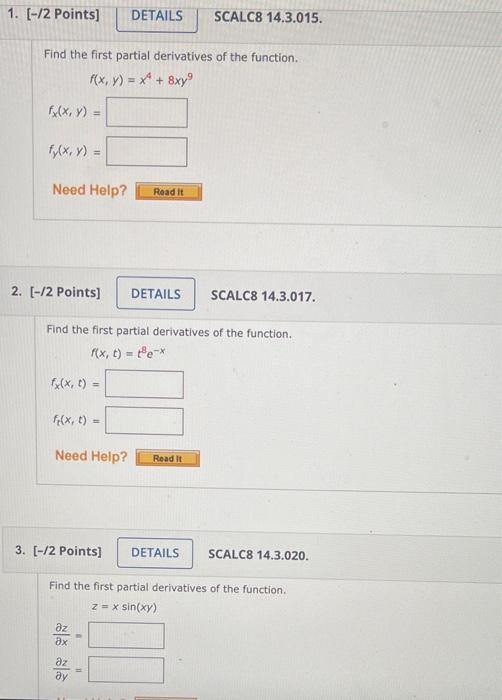 Solved 1. [-12 Points] DETAILS SCALC8 14.3.015. Find the | Chegg.com