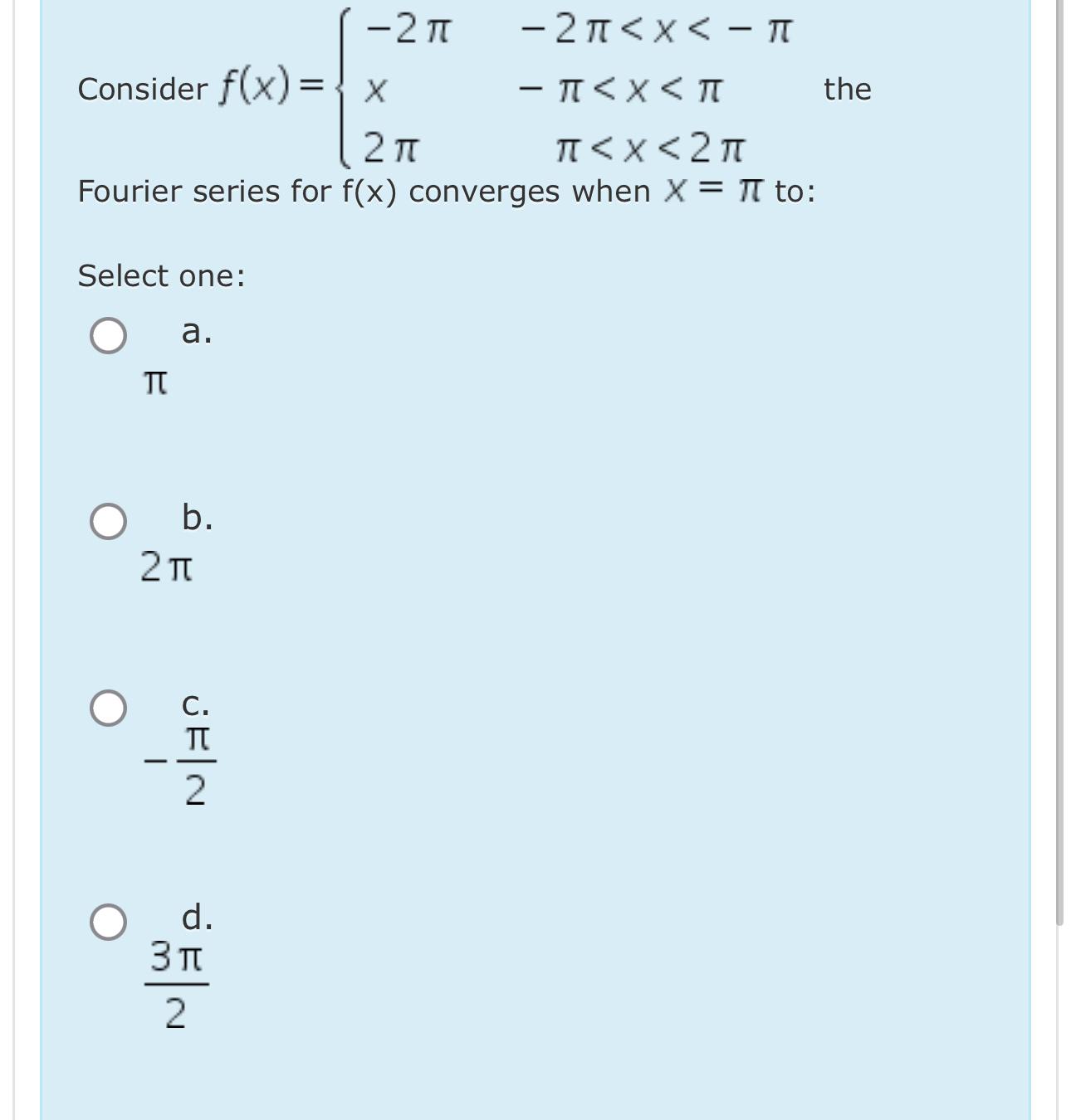 Solved Consider f(x)x=ππ2π-π23π2 | Chegg.com