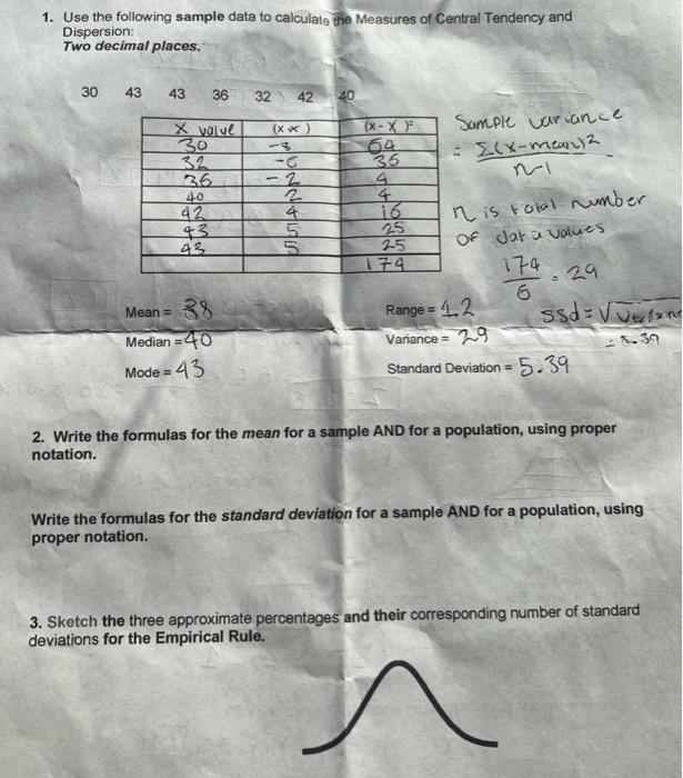 Solved 1. Use the following sample data to calculate the | Chegg.com