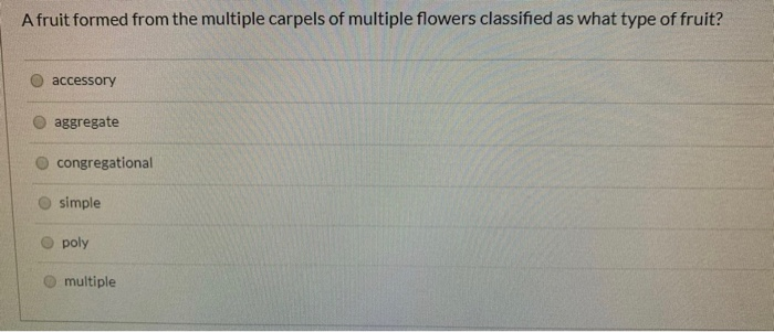 Solved A fruit formed from the multiple carpels of multiple | Chegg.com
