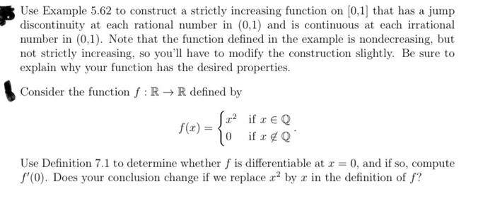 Solved Use Example 5.62 to construct a strictly increasing | Chegg.com