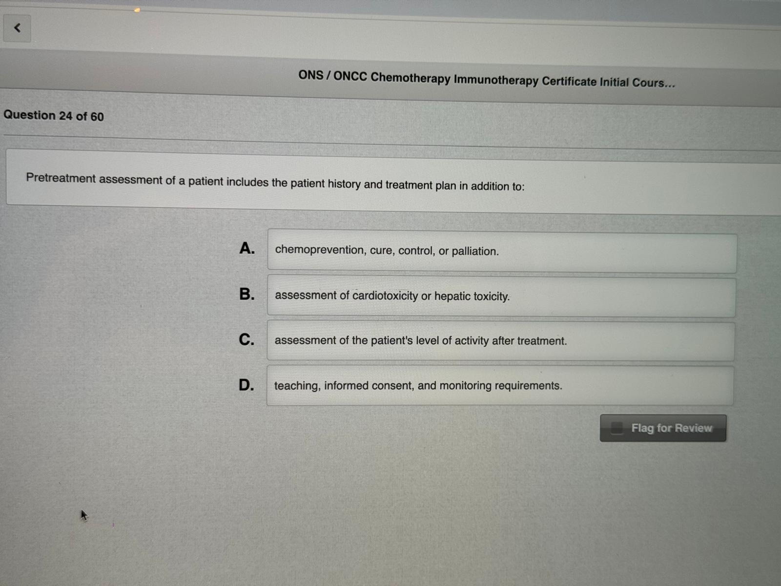 Solved ONS / ﻿ONCC Chemotherapy Immunotherapy Certificate | Chegg.com