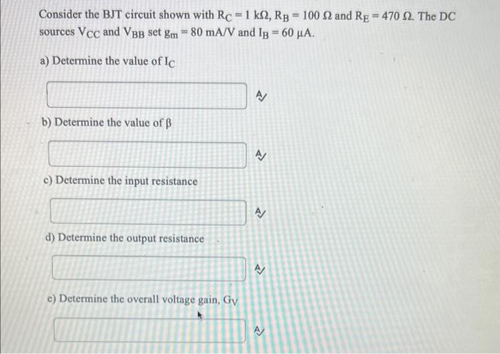 Solved Voc • Vour Ron Rout VO W GE Consider the BJT circuit | Chegg.com