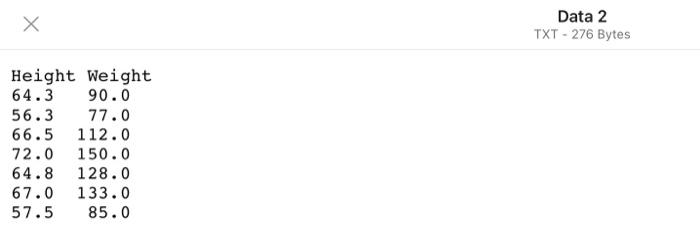 Solved Data 2 TXT - 276 BytesData 1 TXT - 328 Bytes Height | Chegg.com