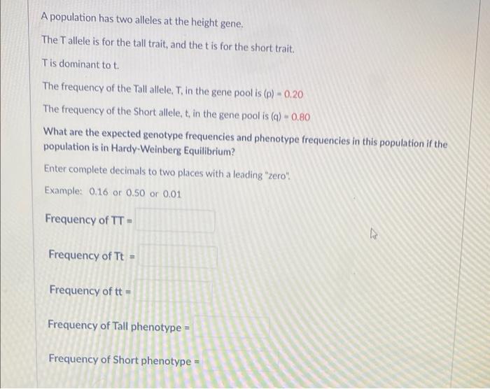 Solved A population has two alleles at the height gene. The | Chegg.com