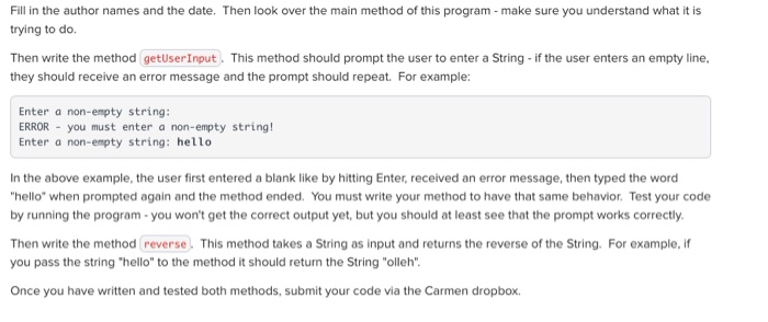Solved With your partner, you will be writing two methods to | Chegg.com