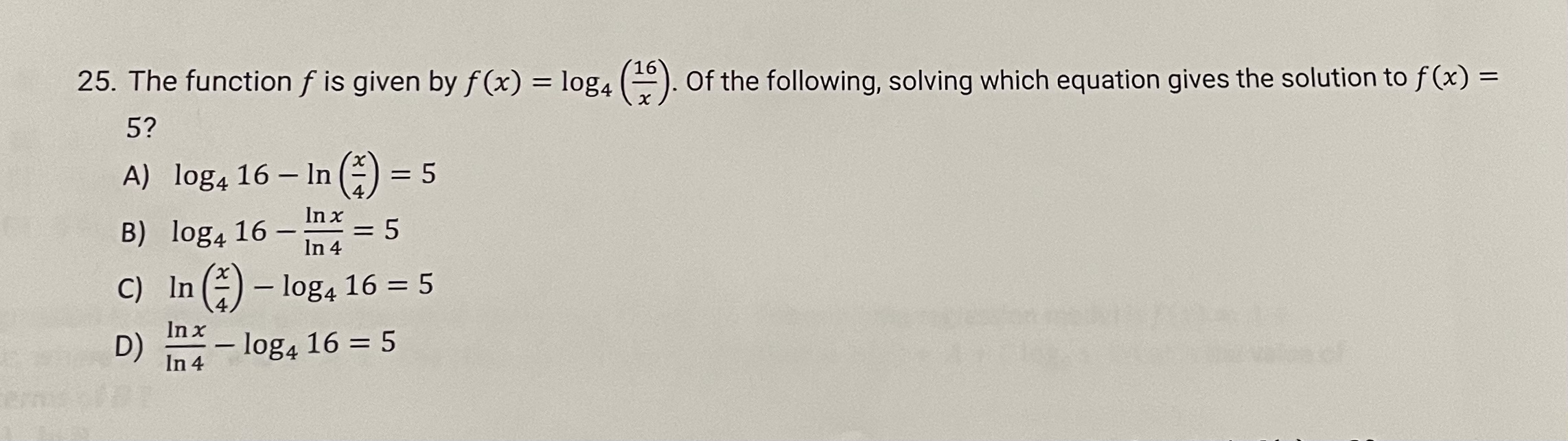 Solved The function f ﻿is given by f(x)=log4(16x). ﻿Of the | Chegg.com