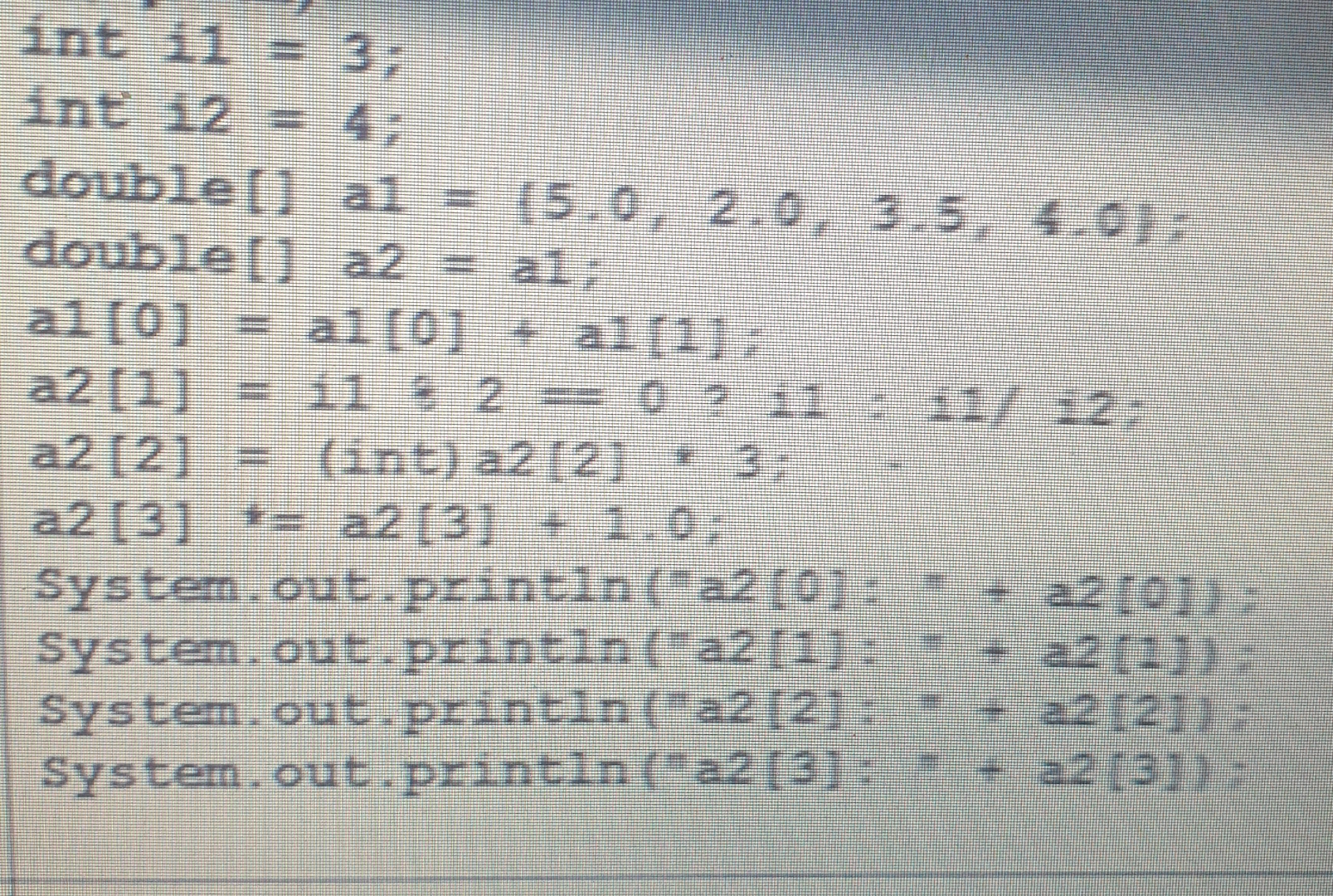 Solved int 11=3int 1.2=4;double a1 {5.0,2.0,3.5,4.0)double | Chegg.com