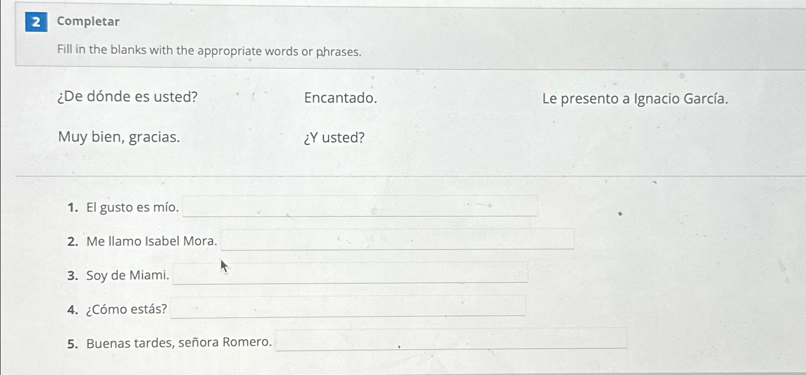 Solved CompletarFill in the blanks with the appropriate | Chegg.com