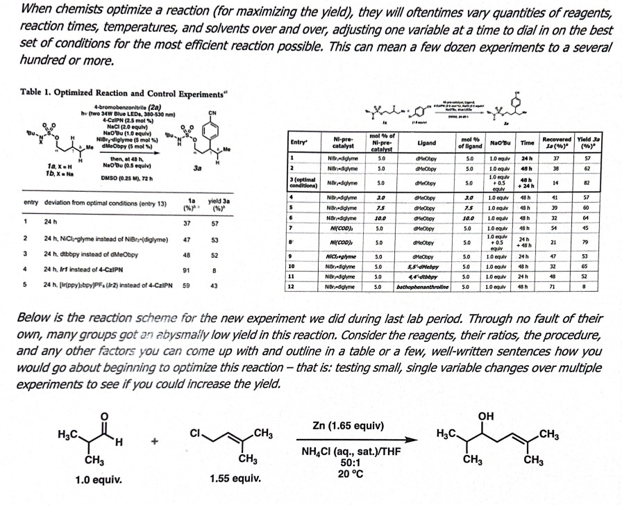 Solved Please give ways to optimize this reaction with | Chegg.com