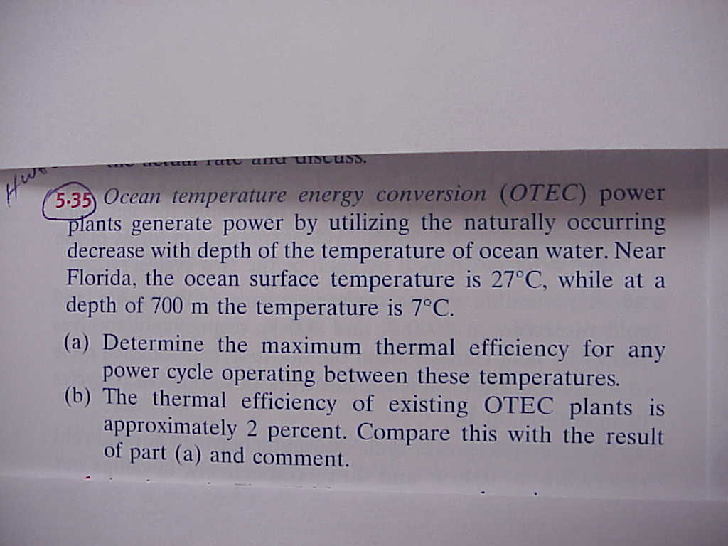 Solved Ocean temperature energy conversion (OTEC) power | Chegg.com