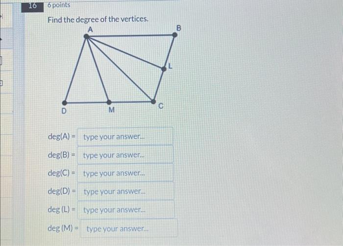 Solved 1 16 6 points Find the degree of the vertices. A D M | Chegg.com