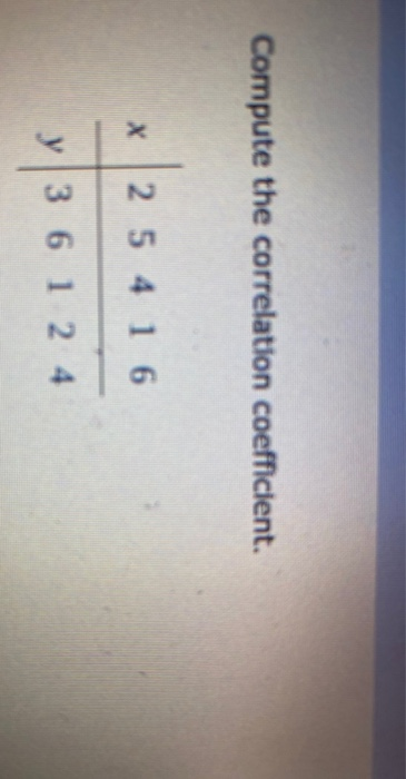 Solved Compute the correlation coefficient. X 2 5 4 1 6 y 3 | Chegg.com