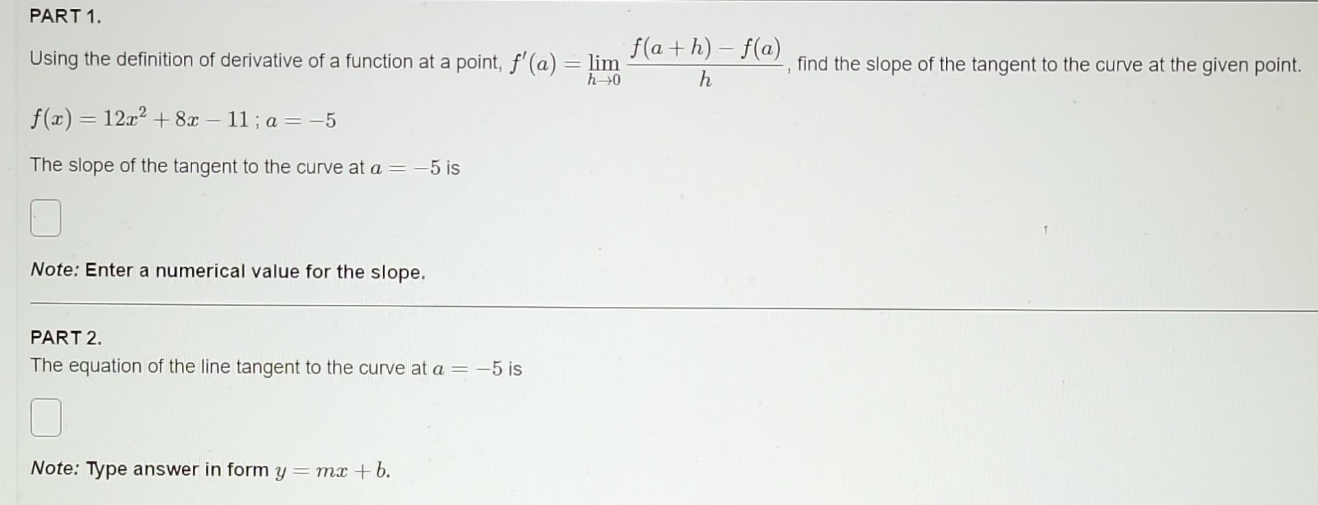Solved Using the definition of derivative of a function at a | Chegg.com
