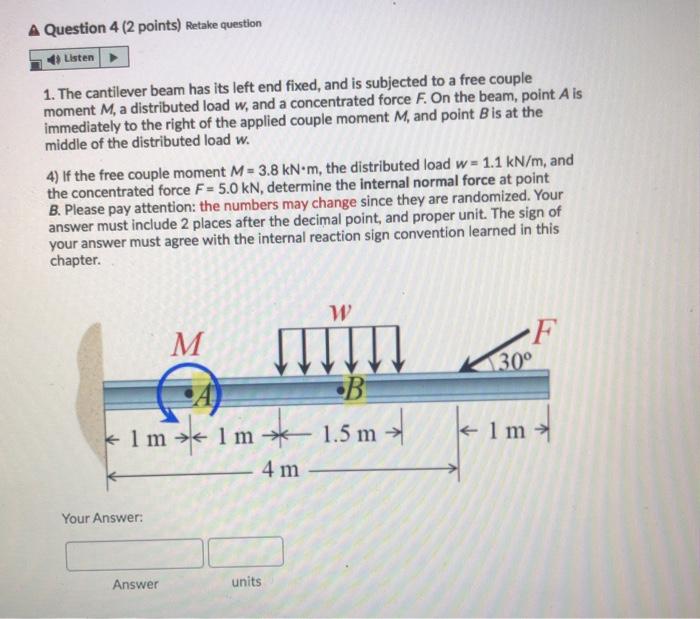 Solved A Question 4 (2 points) Retake question Listen 1. The | Chegg.com