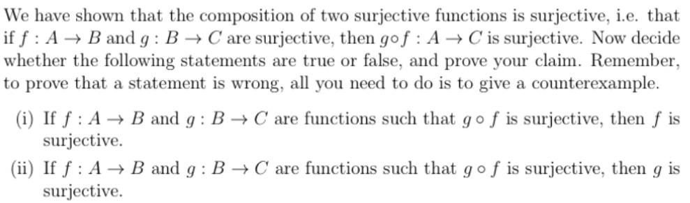Solved We have shown that the composition of two surjective | Chegg.com