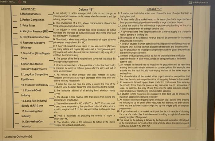 Solved Can you matcg the definition (colomn a) to column b | Chegg.com