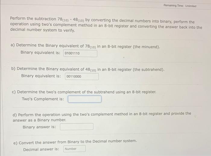Solved Perform the subtraction 78(10)−48(10) by converting | Chegg.com