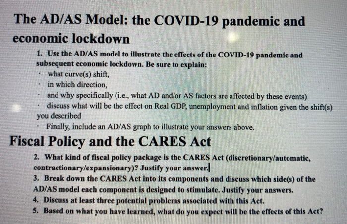 Solved . The AD/AS Model: the COVID-19 pandemic and economic | Chegg.com