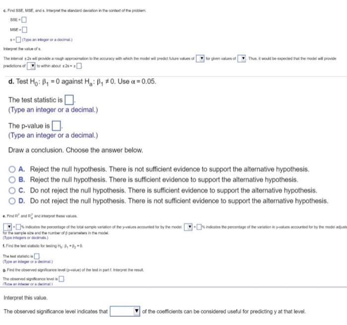 Solved c. Find SSE, MSE, and s. Interpret the standard | Chegg.com