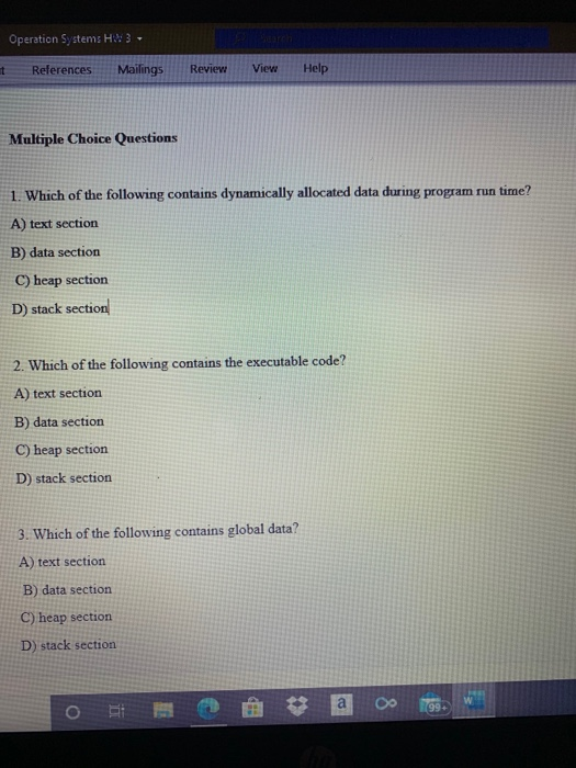 Solved Operation Systems HW3- t References Mailings Review | Chegg.com