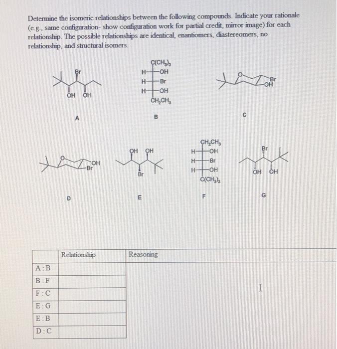 Solved Determine the isomeric relationships between the | Chegg.com