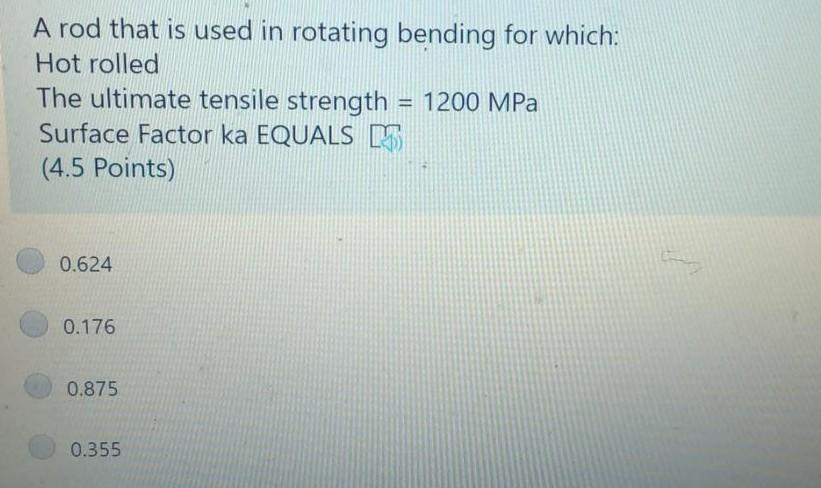 Solved A rod that is used in rotating bending for which: Hot | Chegg.com