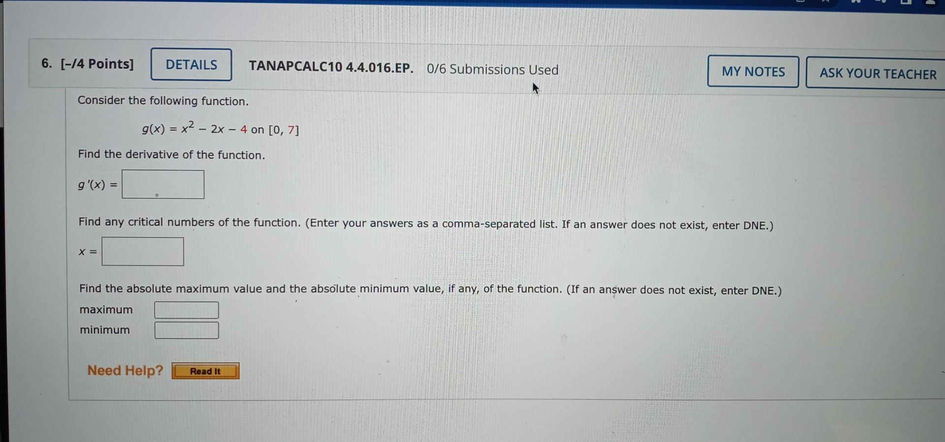Solved Consider the following function. g(x)=x2−2x−4 on | Chegg.com