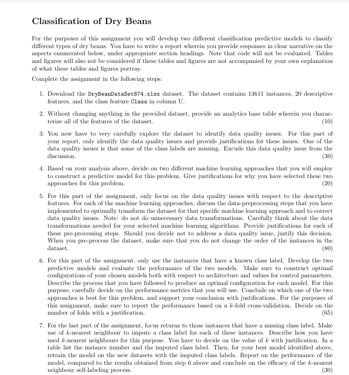 Solved Classification of Dry BeansFor the purposes of this | Chegg.com