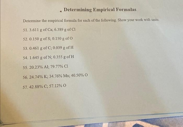 Solved Determining Empirical Formulas Determine the | Chegg.com