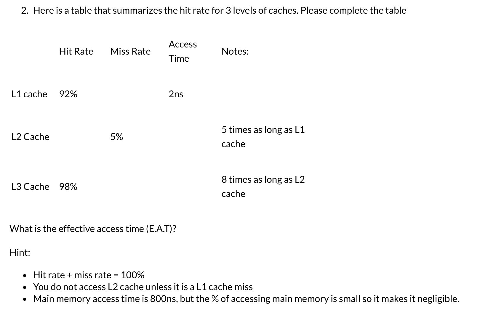 Solved Here is a table that summarizes the hit rate for 3 | Chegg.com