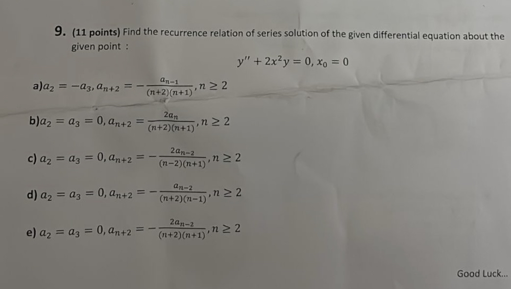 Solved (11 ﻿points) ﻿Find the recurrence relation of series | Chegg.com