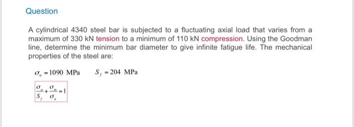 Solved Question A cylindrical 4340 steel bar is subjected to | Chegg.com