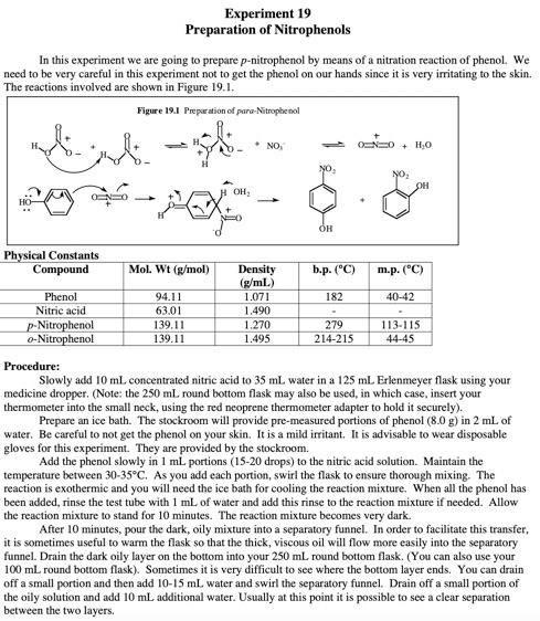 Experiment 19 Preparation of Nitrophenols In this | Chegg.com