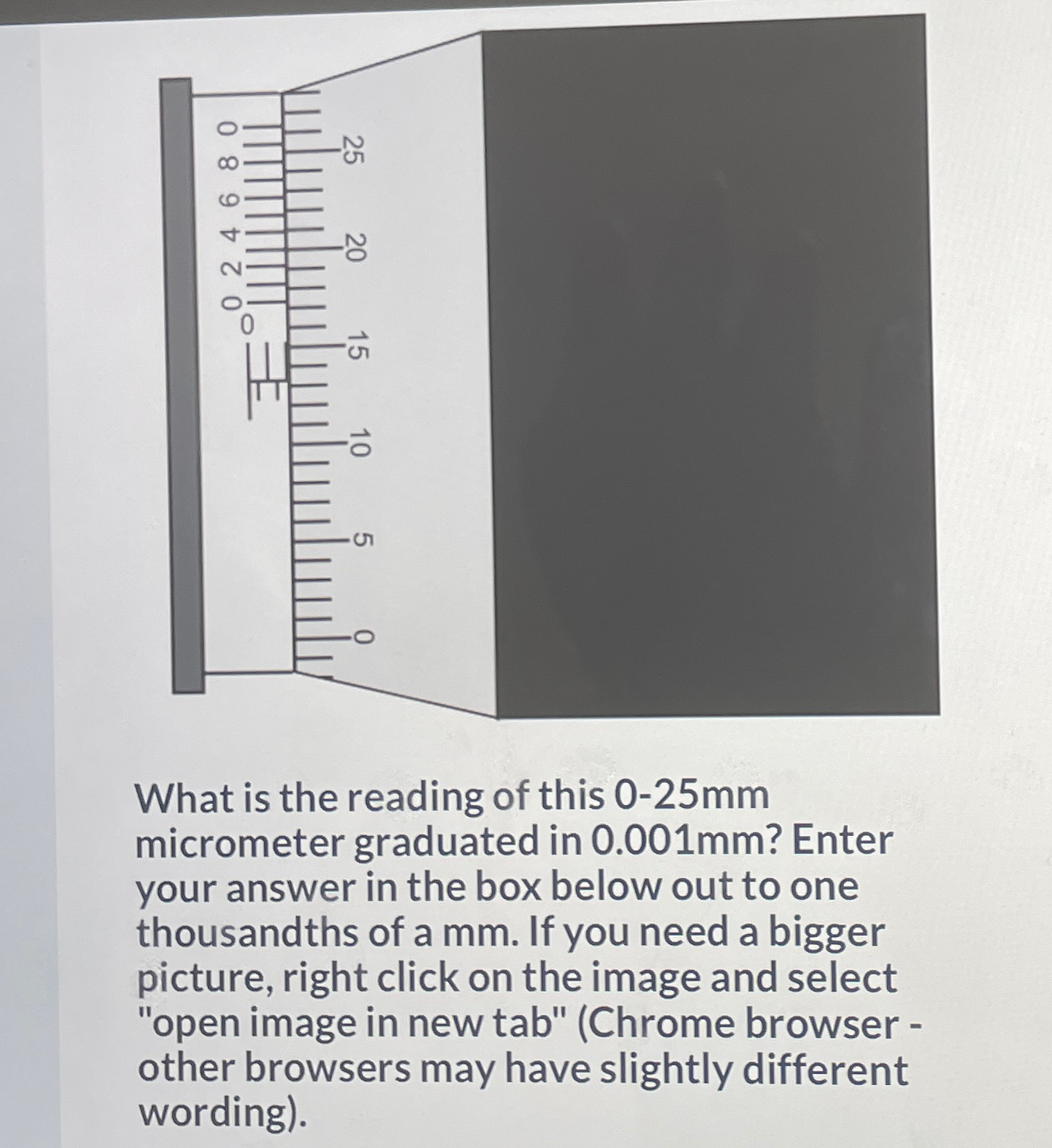 Solved What is the reading of this 0-25mm ﻿micrometer | Chegg.com