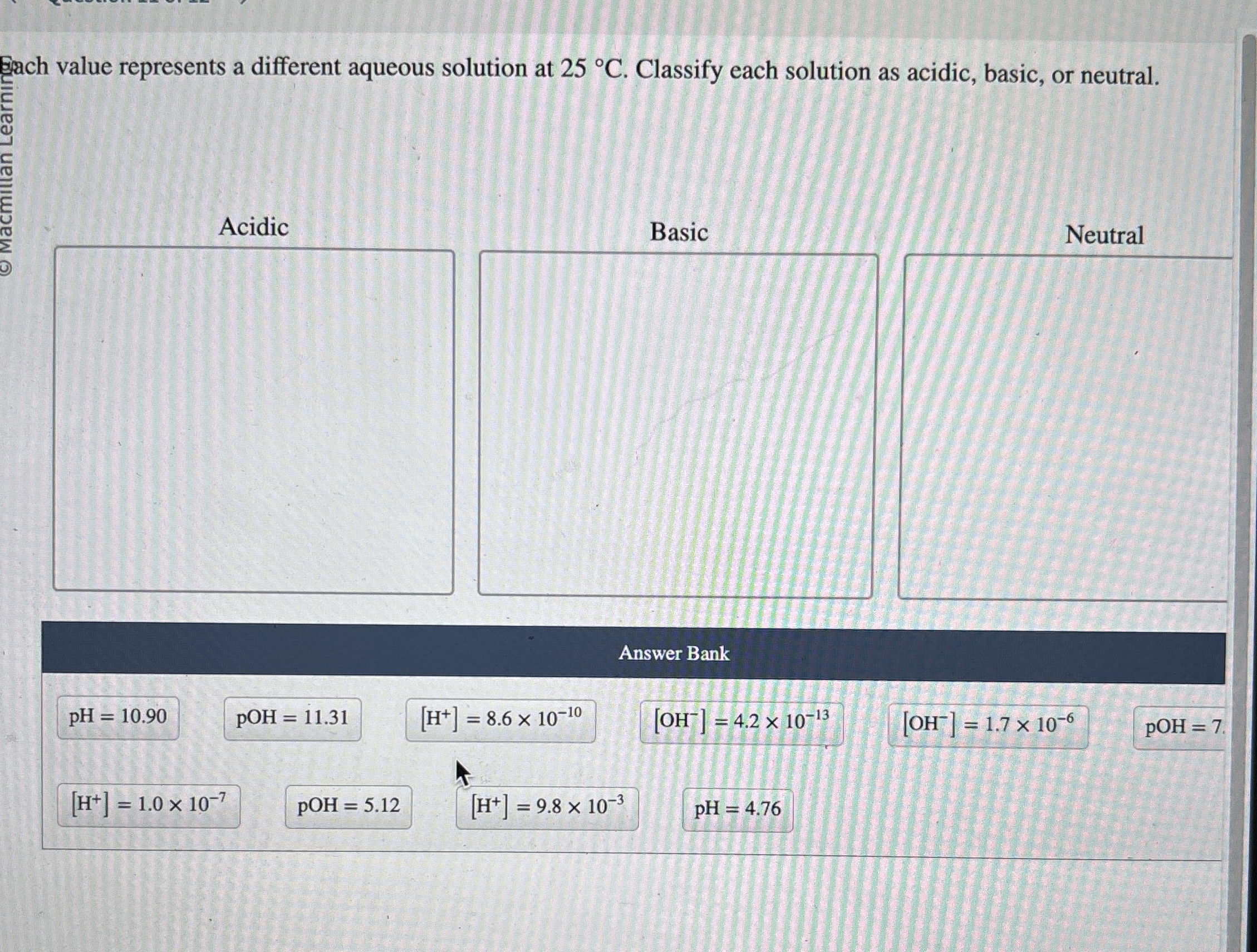 Solved Each value represents a different aqueous solution at | Chegg.com