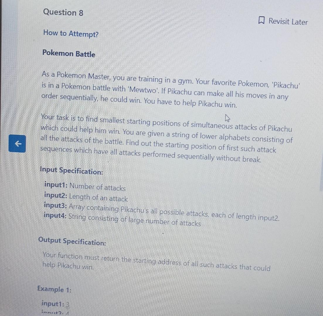 Solved Question 8 w Revisit Later How to Attempt? Pokemon | Chegg.com