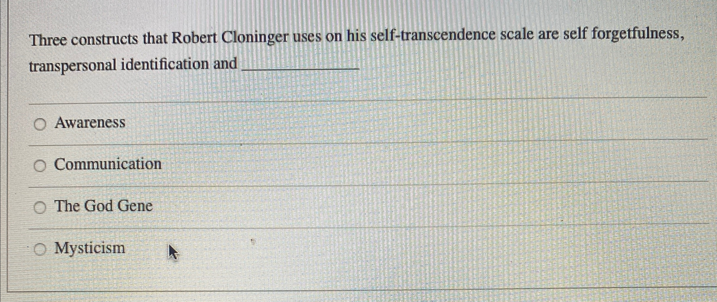 Solved Three constructs that Robert Cloninger uses on his | Chegg.com