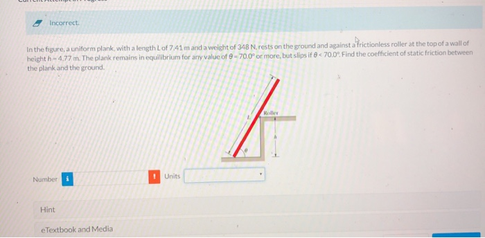 Solved Incorrect. In the figure, a uniform plank, with a | Chegg.com