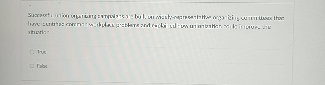 Solved Successful union organizing campaigns are built on | Chegg.com