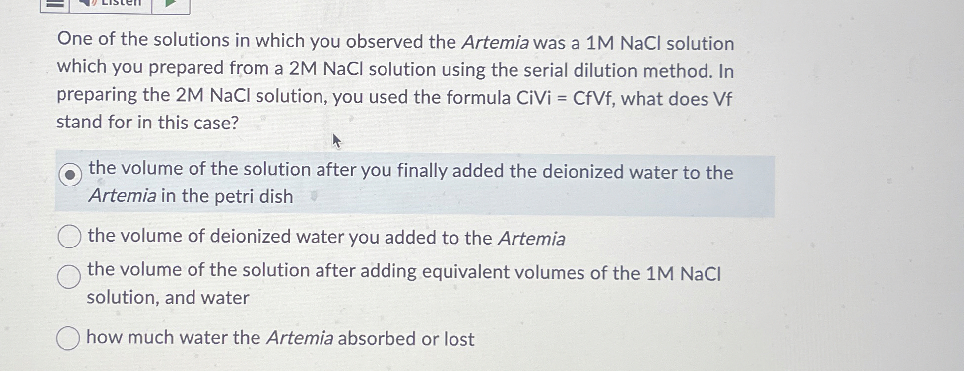 Solved One of the solutions in which you observed the | Chegg.com