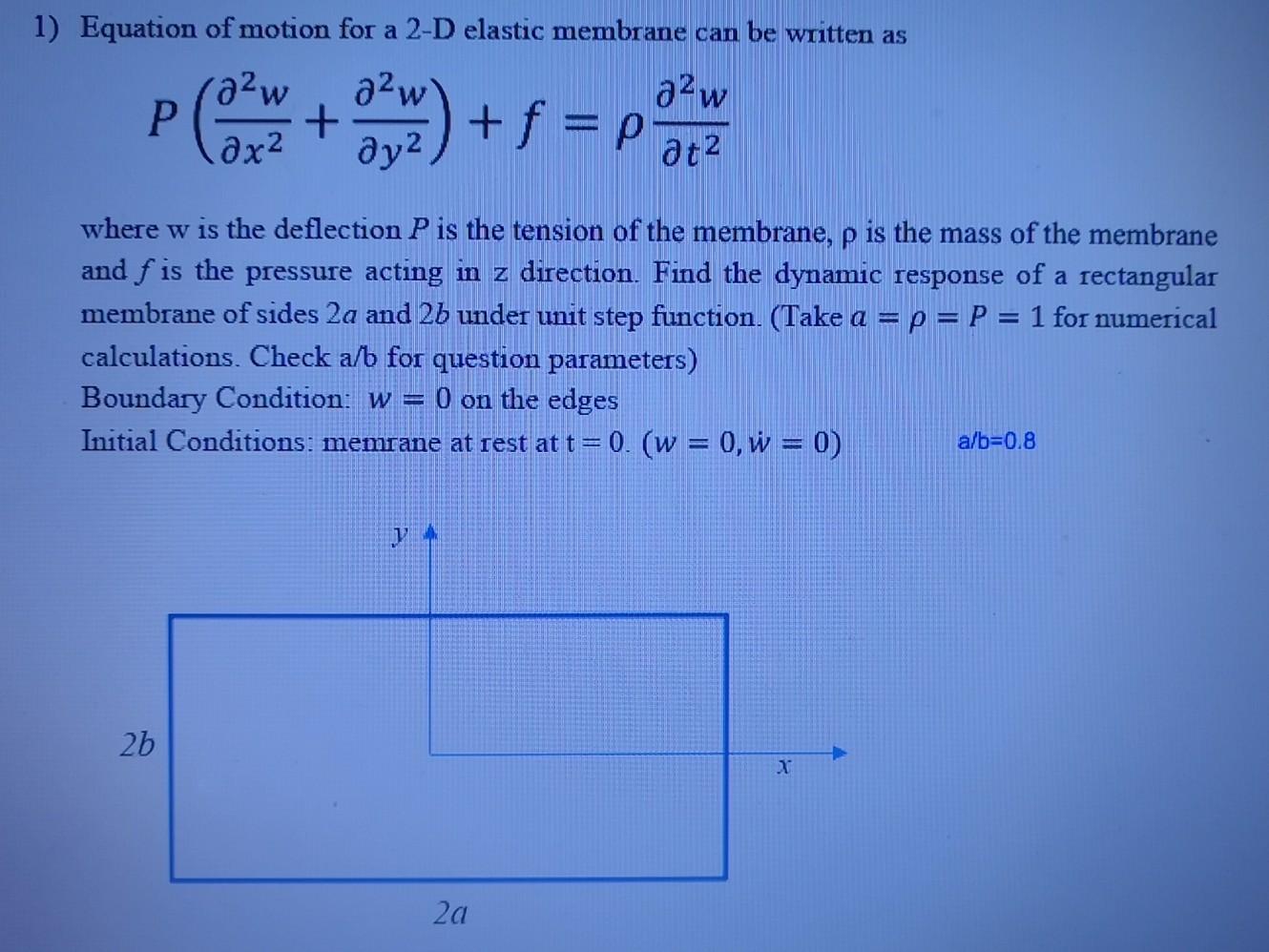 Solved 1) Equation of motion for a 2-D elastic membrane can | Chegg.com