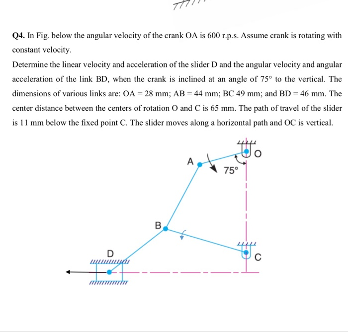 Solved Q4. In Fig. below the angular velocity of the crank | Chegg.com