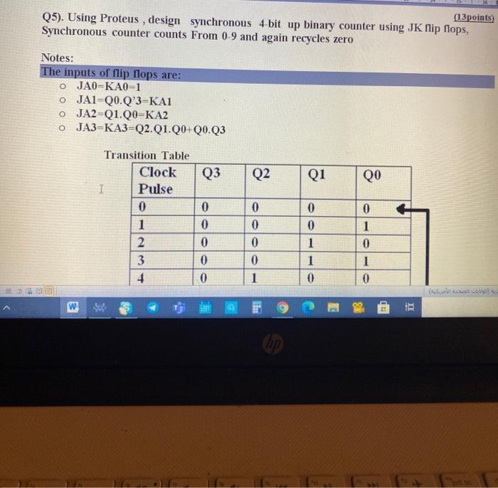 Solved (13points) Q5). Using Proteus, design synchronous | Chegg.com