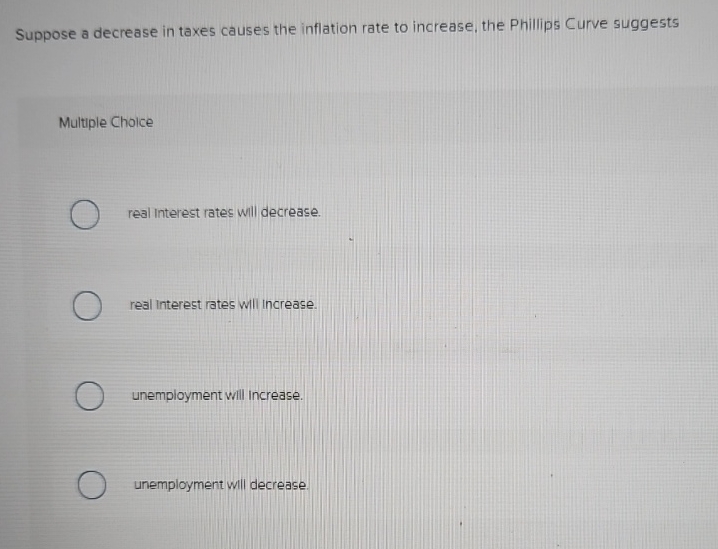 Solved Suppose a decrease in taxes causes the inflation rate | Chegg.com
